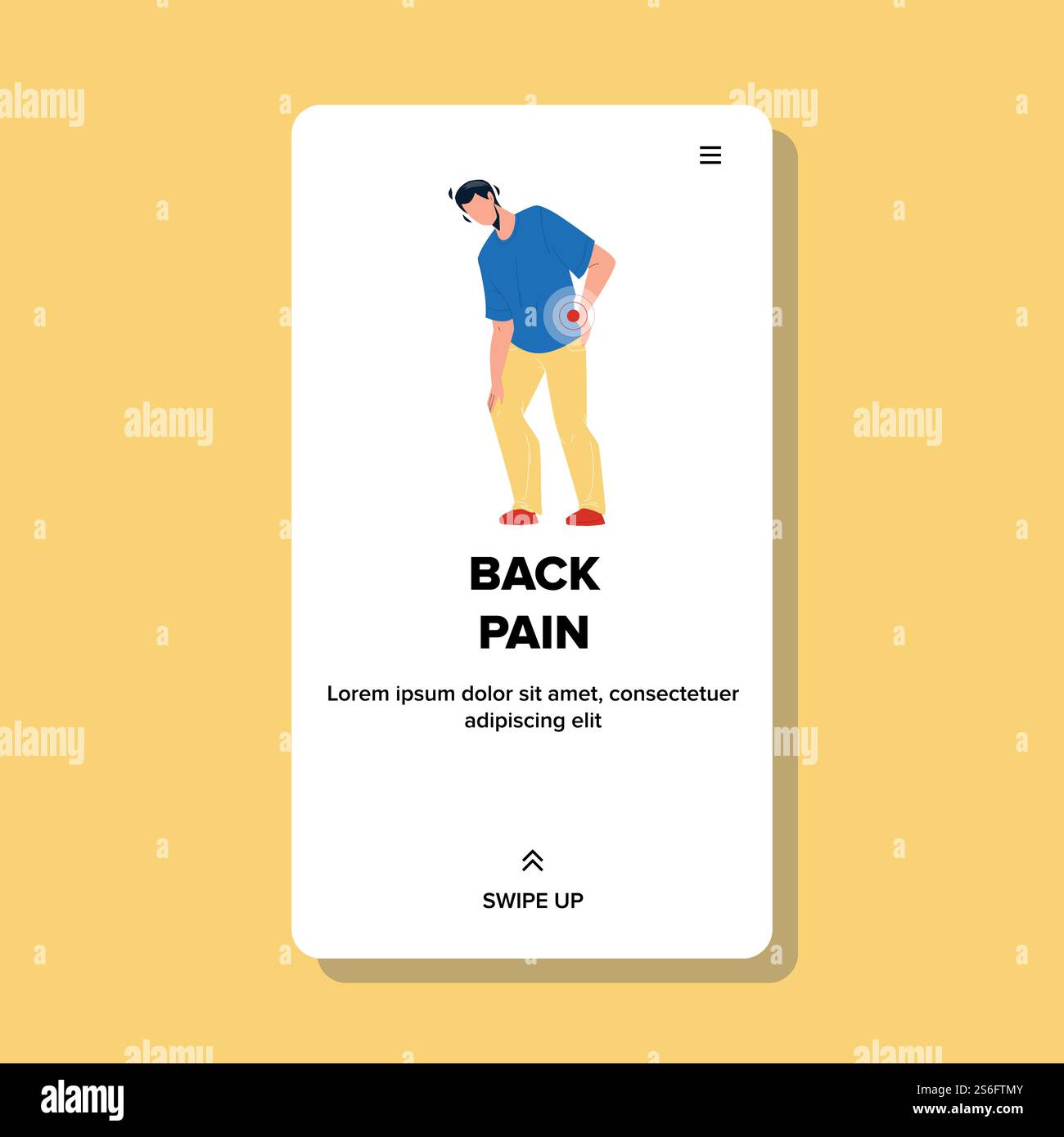 Back Pain Health Problem Have Young Man Vector. Sad Boy With Back Pain ...