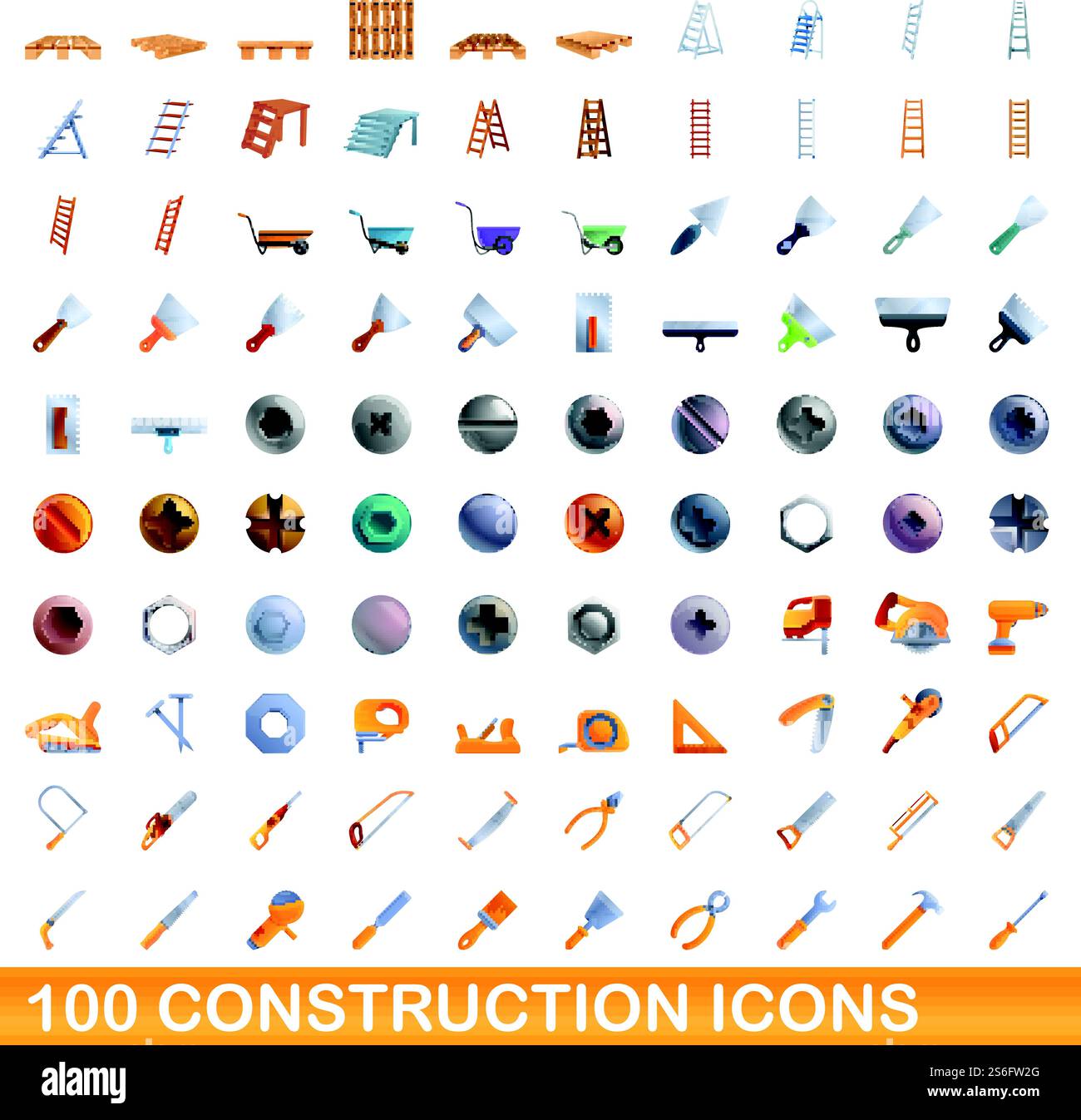100 construction icons set. Cartoon illustration of 100 construction icons vector set isolated ...