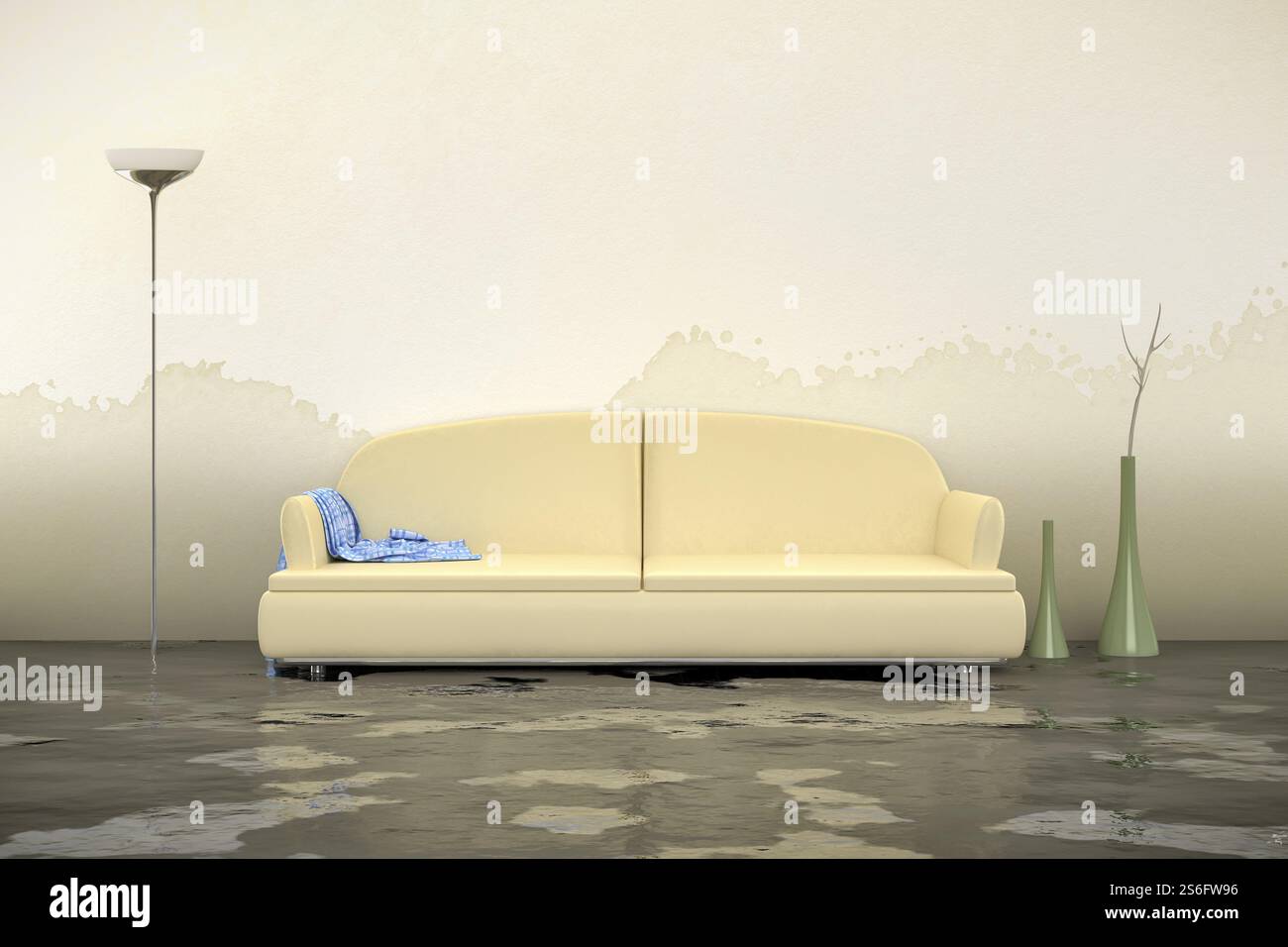 A 3d rendering of an interior water damage Stock Photo - Alamy