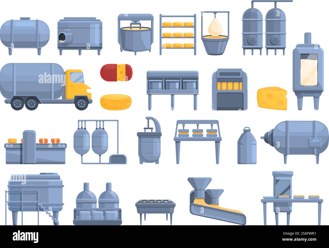 Cheese production icons set. Cartoon set of cheese production vector ...