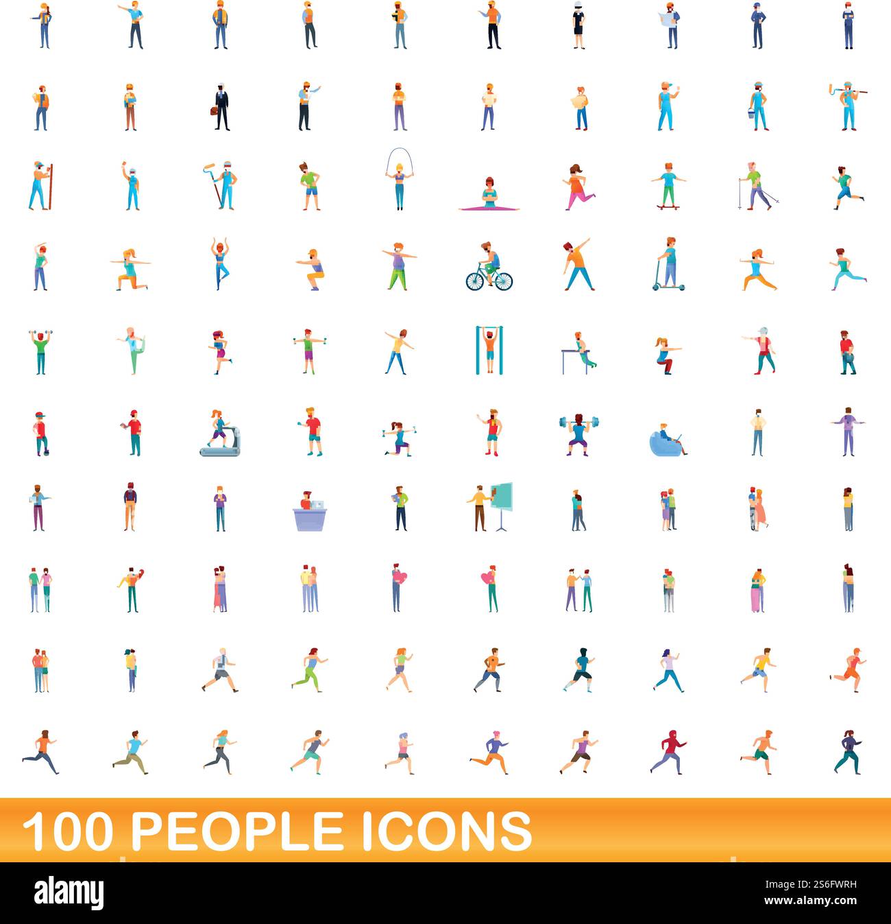 100 people icons set. Cartoon illustration of 100 people icons vector ...