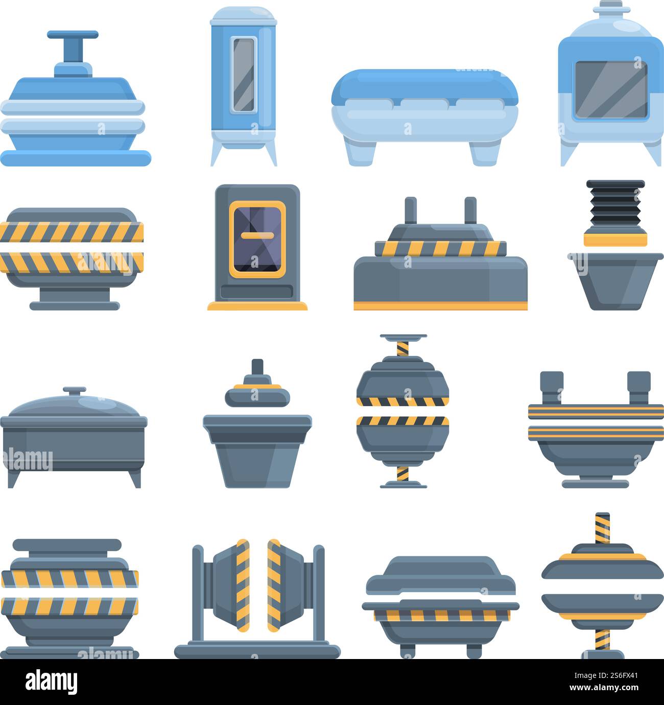 Press form machines icons set. Cartoon set of press form machines ...