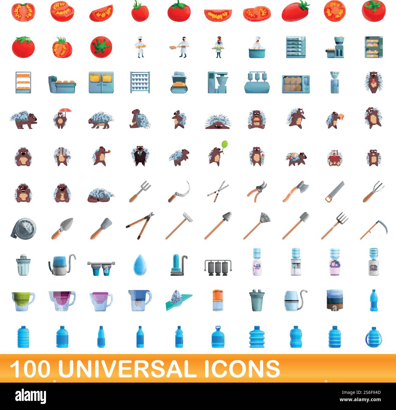 100 universal icons set. Cartoon illustration of 100 universal icons ...