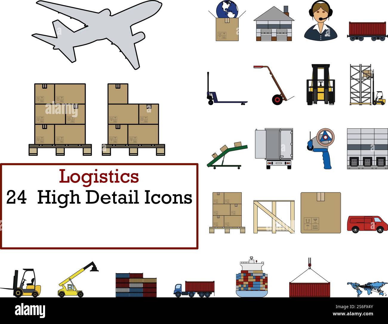 Logistics Icon Set. Flat Color Outline Design With Editable Stroke ...