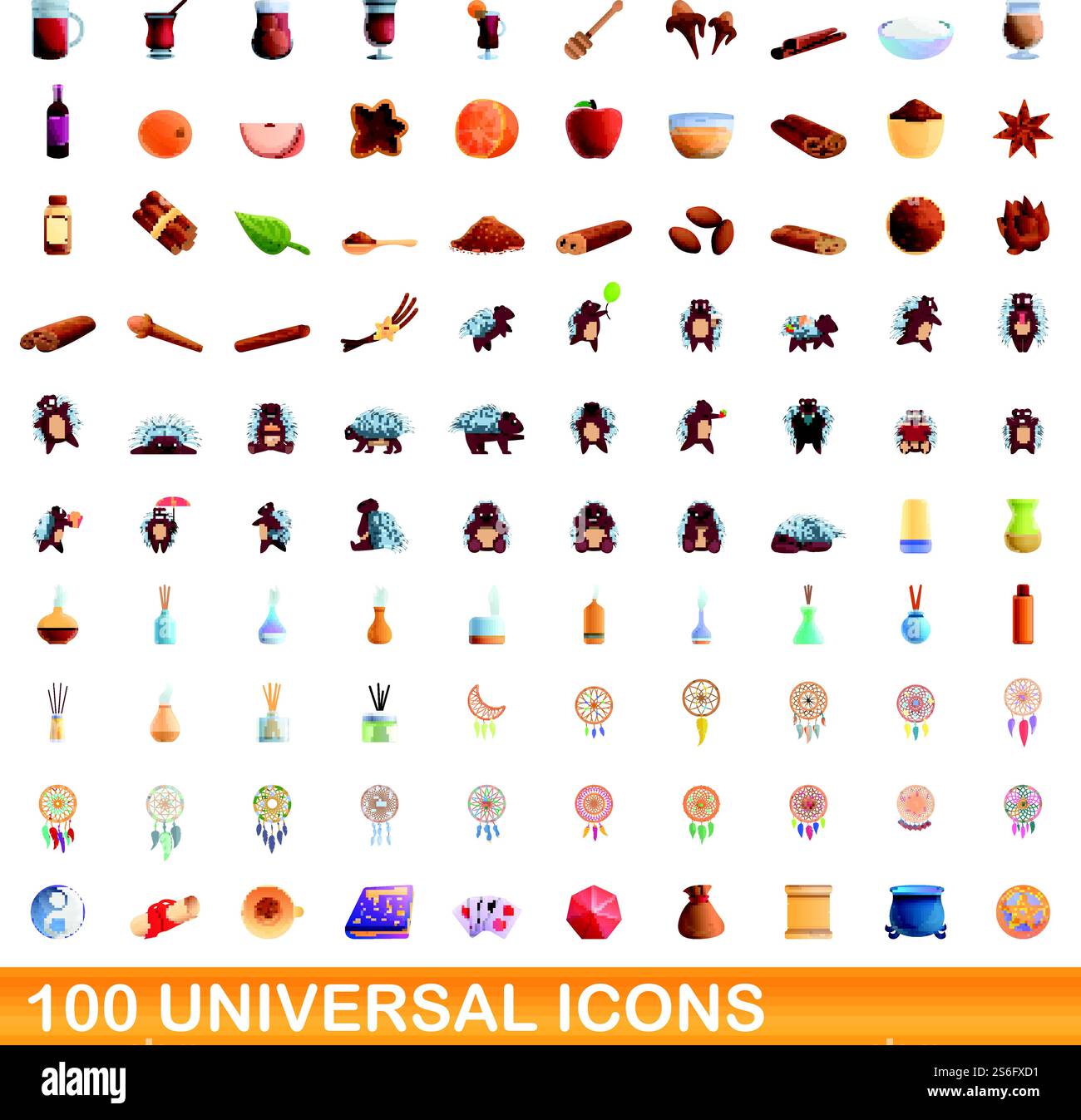 100 universal icons set. Cartoon illustration of 100 universal icons ...