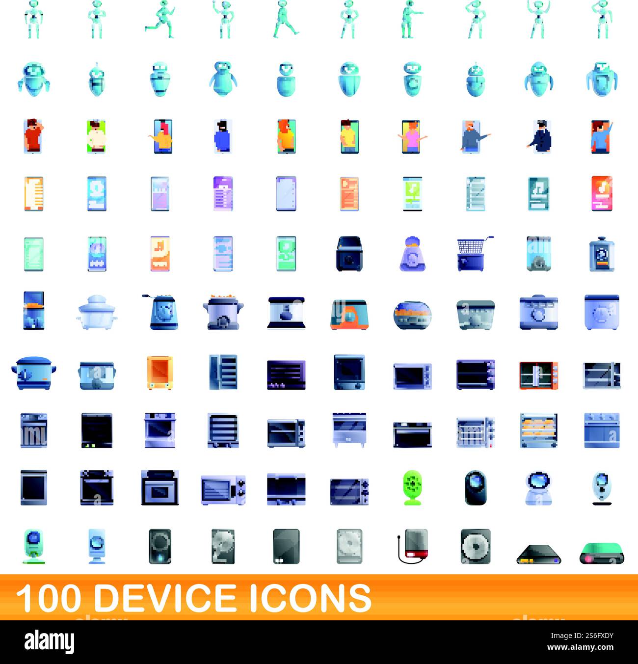 100 device icons set. Cartoon illustration of 100 device icons vector ...