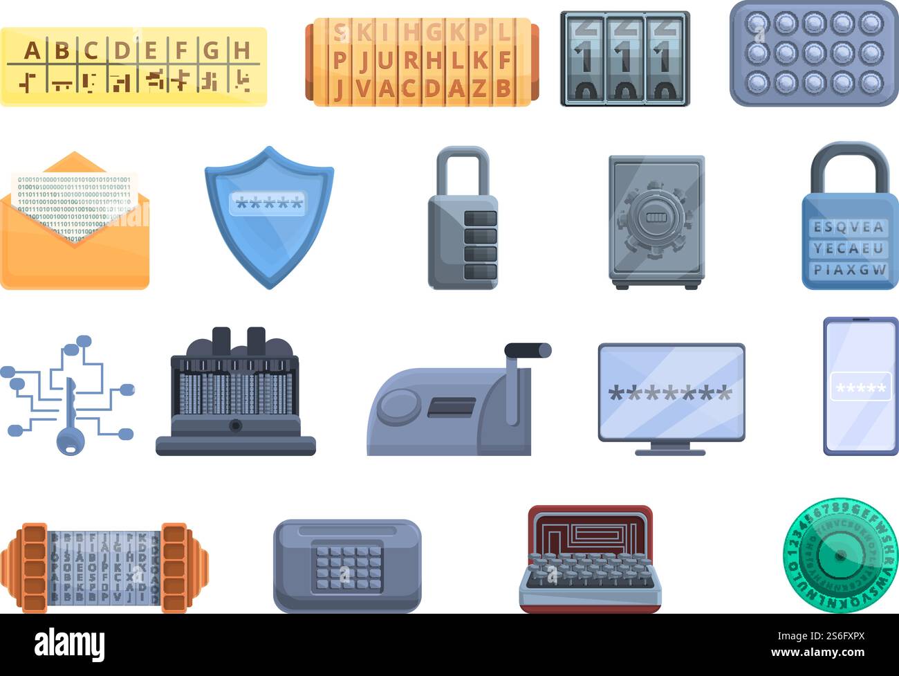 Cipher icons set. Cartoon set of cipher vector icons for web design ...