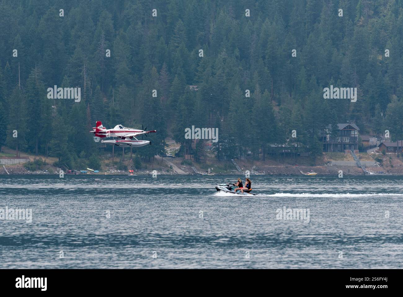 Aerial fire fighting plane ascending after scooping water from Wallowa ...