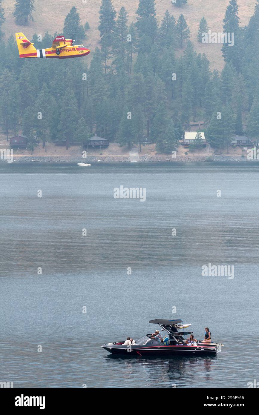 Aerial fire fighting plane ascending after scooping water from Wallowa ...
