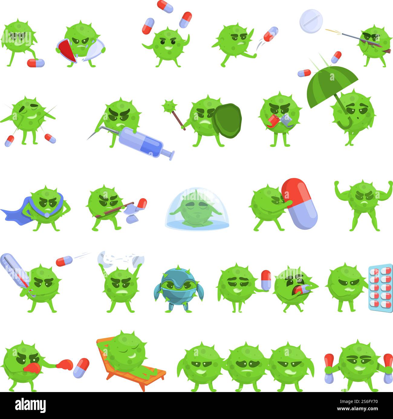 Antibiotic resistance icons set. Cartoon set of antibiotic resistance ...