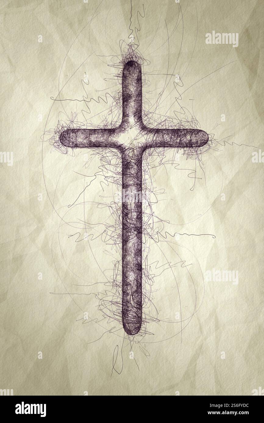 A holy cross ballpoint pen scribble illustration Stock Photo - Alamy
