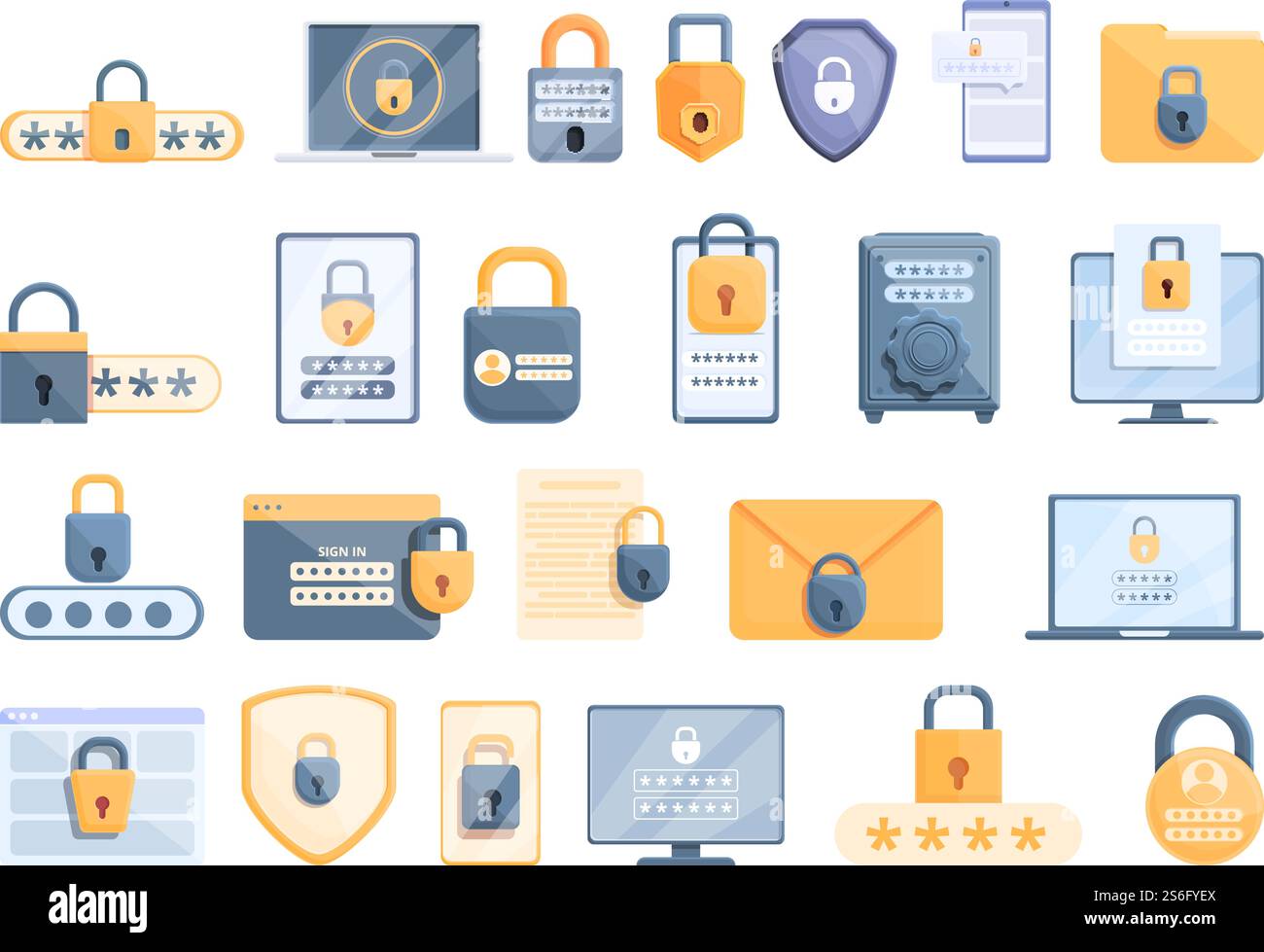 Password Protection Icons Set Cartoon Set Of Password Protection