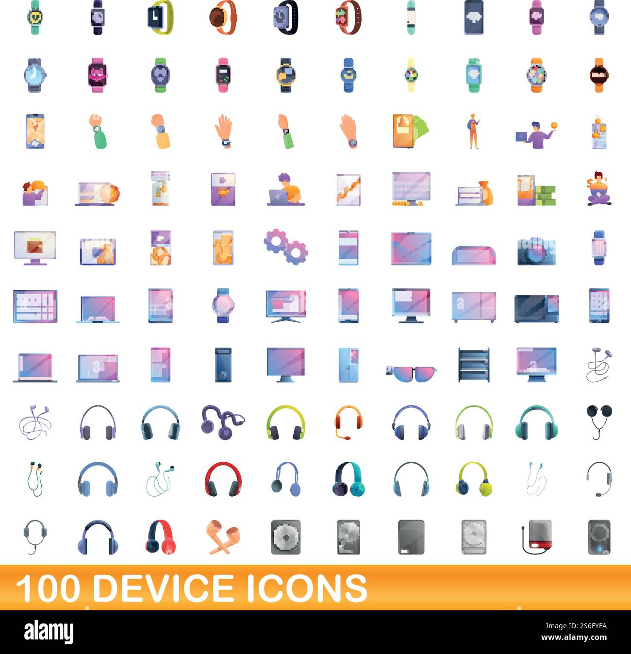 100 device icons set. Cartoon illustration of 100 device icons vector ...