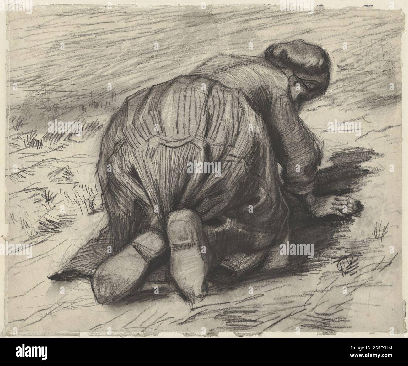 Gogh - Peasant woman, kneeling seen from behind, August 1885 Stock ...