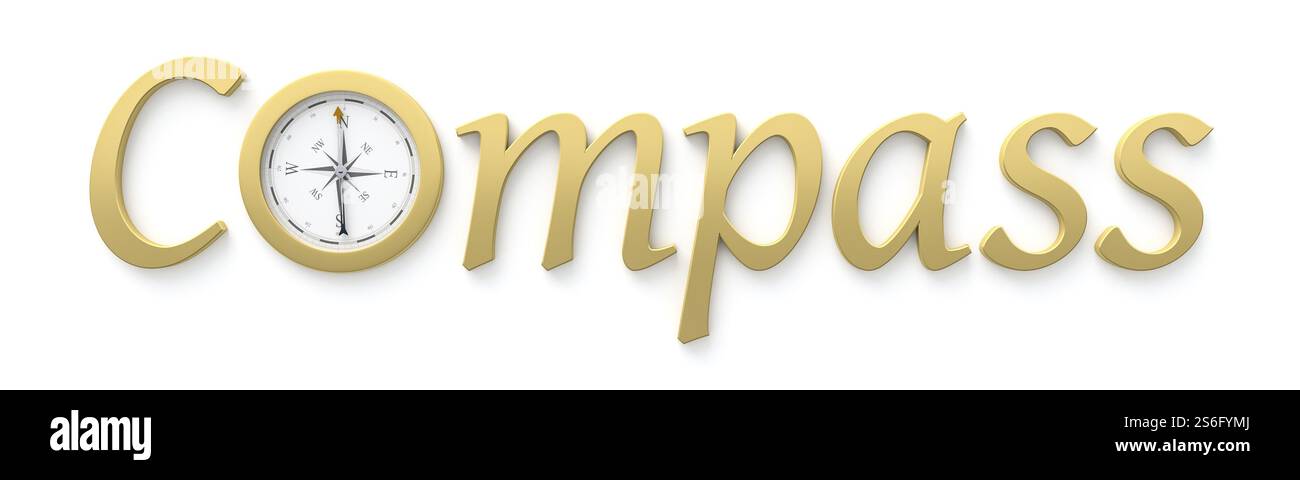 A compass in the o of the word compass Stock Photo - Alamy