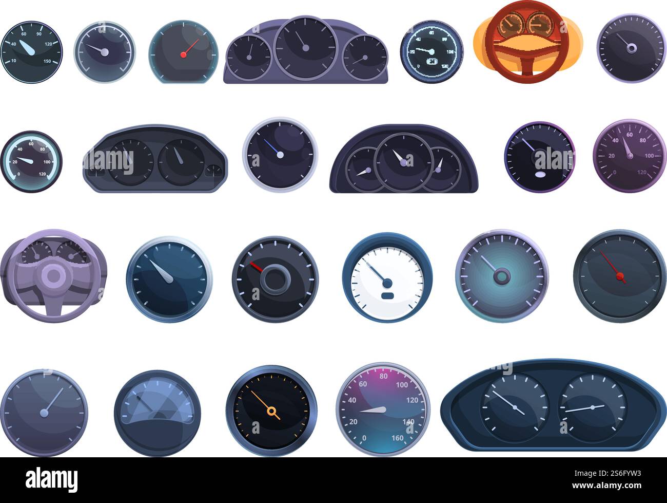 Car dashboard icons set. Cartoon set of car dashboard vector icons for ...