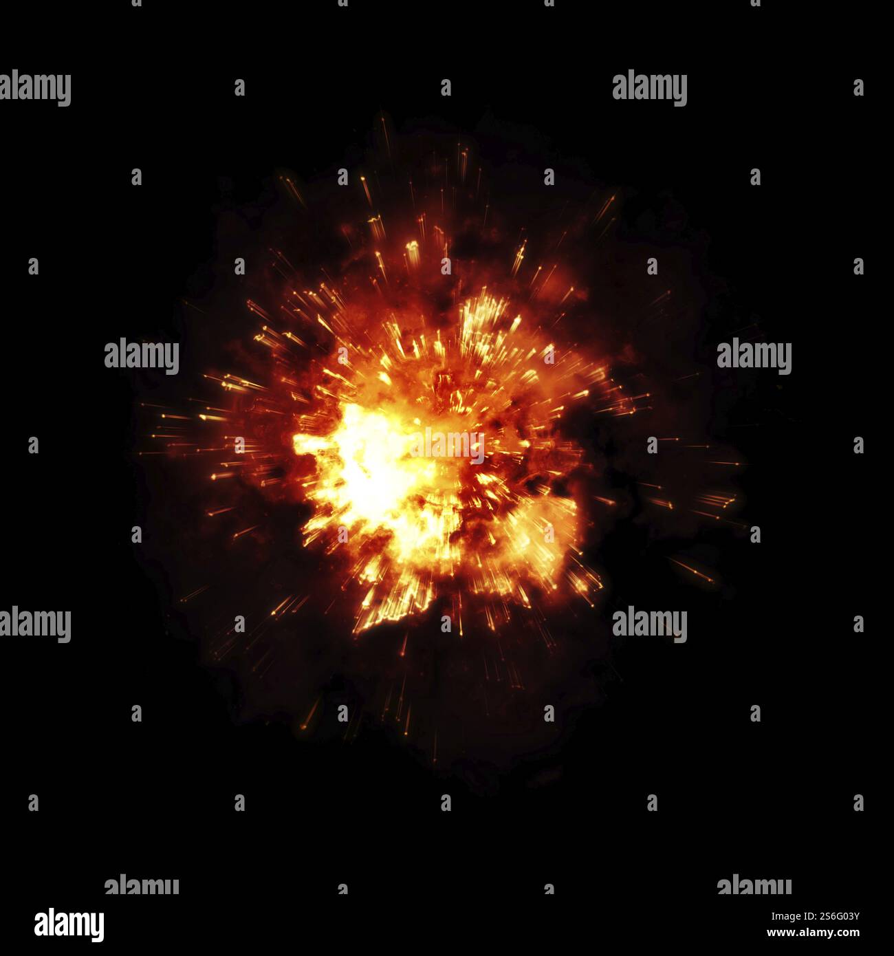 Illustration of a detailed fire explosion on black background Stock ...