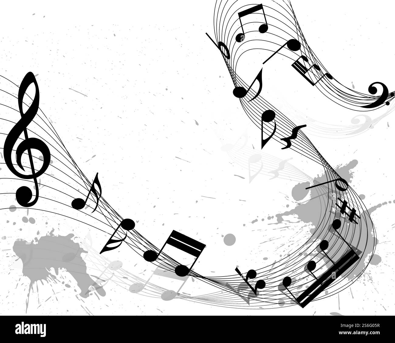 Musical Design From Music Staff Elements With Treble Clef And Notes On ...