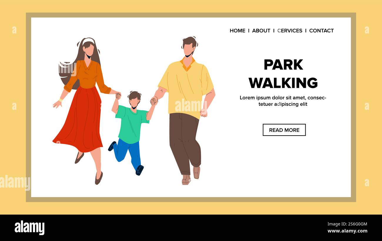 Park Walking Time Have Family Together Vector. Outdoor Park Walking ...
