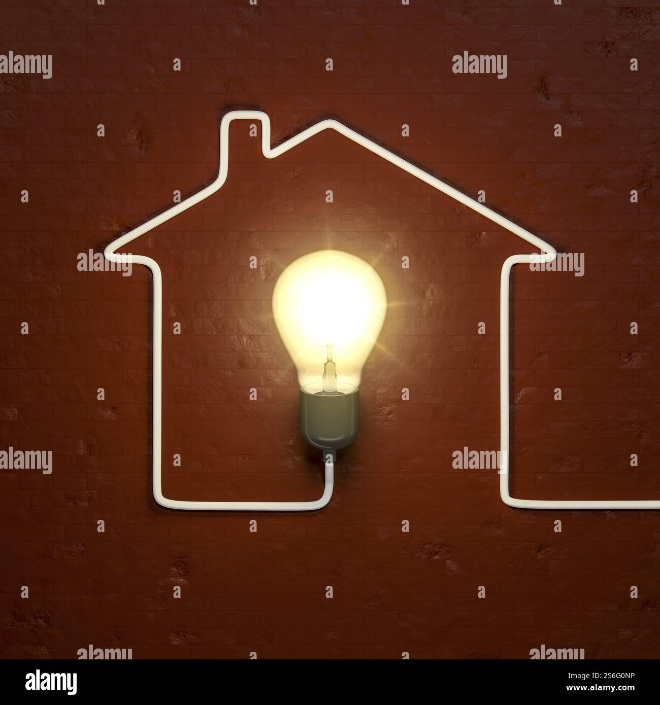 3d rendering of a light bulb building a house with the cable Stock ...