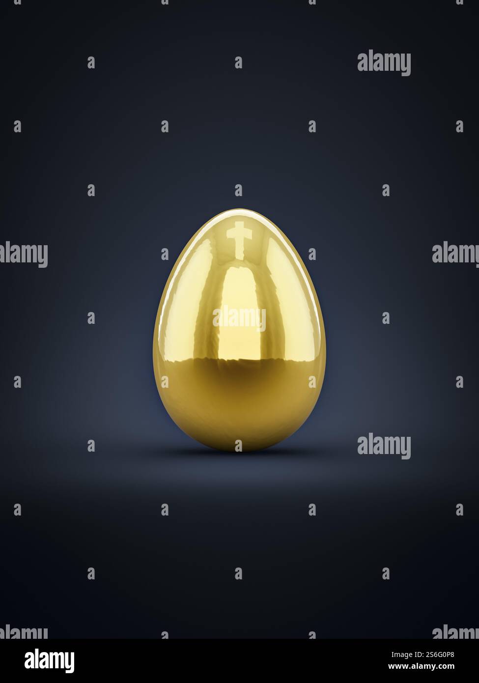 3d illustration of a golden easter egg with cross reflection on top ...