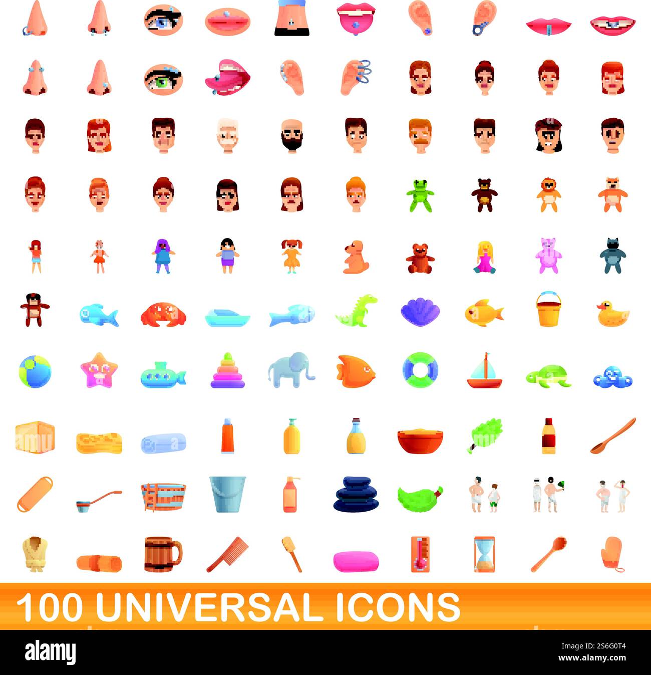 100 universal icons set. Cartoon illustration of 100 universal icons ...