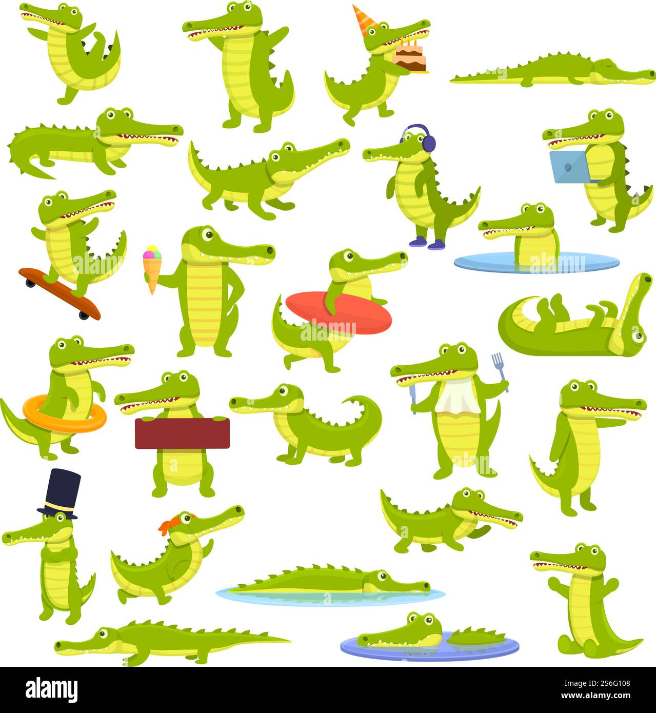 Crocodile icons set. Cartoon set of crocodile vector icons for web ...