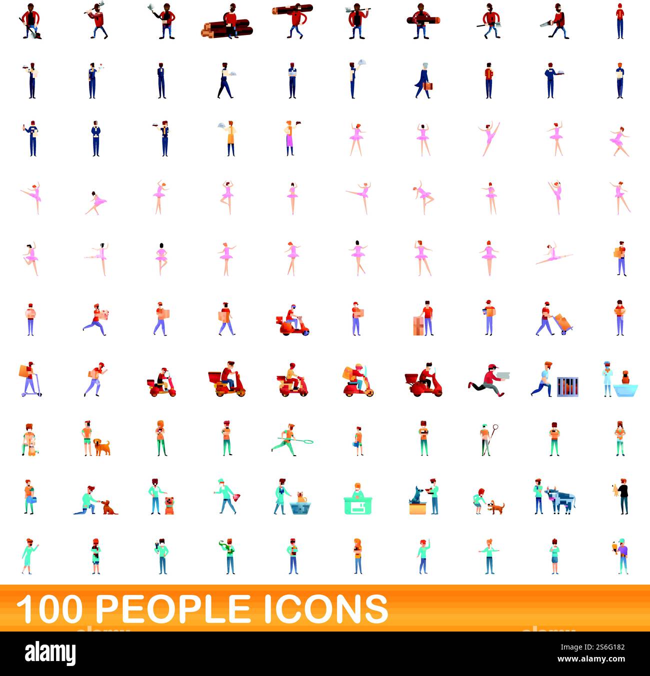 100 people icons set. Cartoon illustration of 100 people icons vector ...