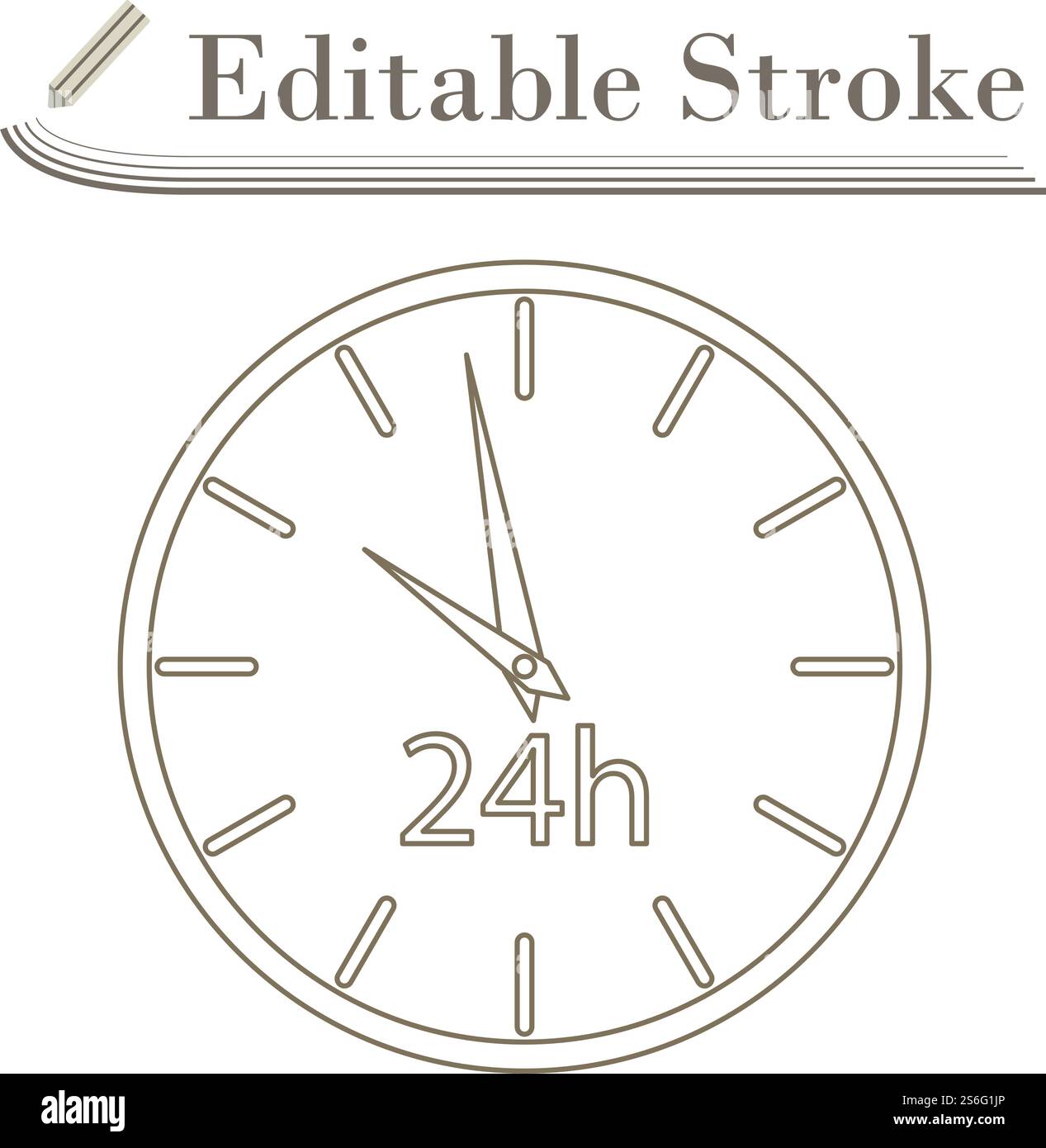 24 Hours Clock Icon. Editable Stroke Simple Design. Vector Illustration ...