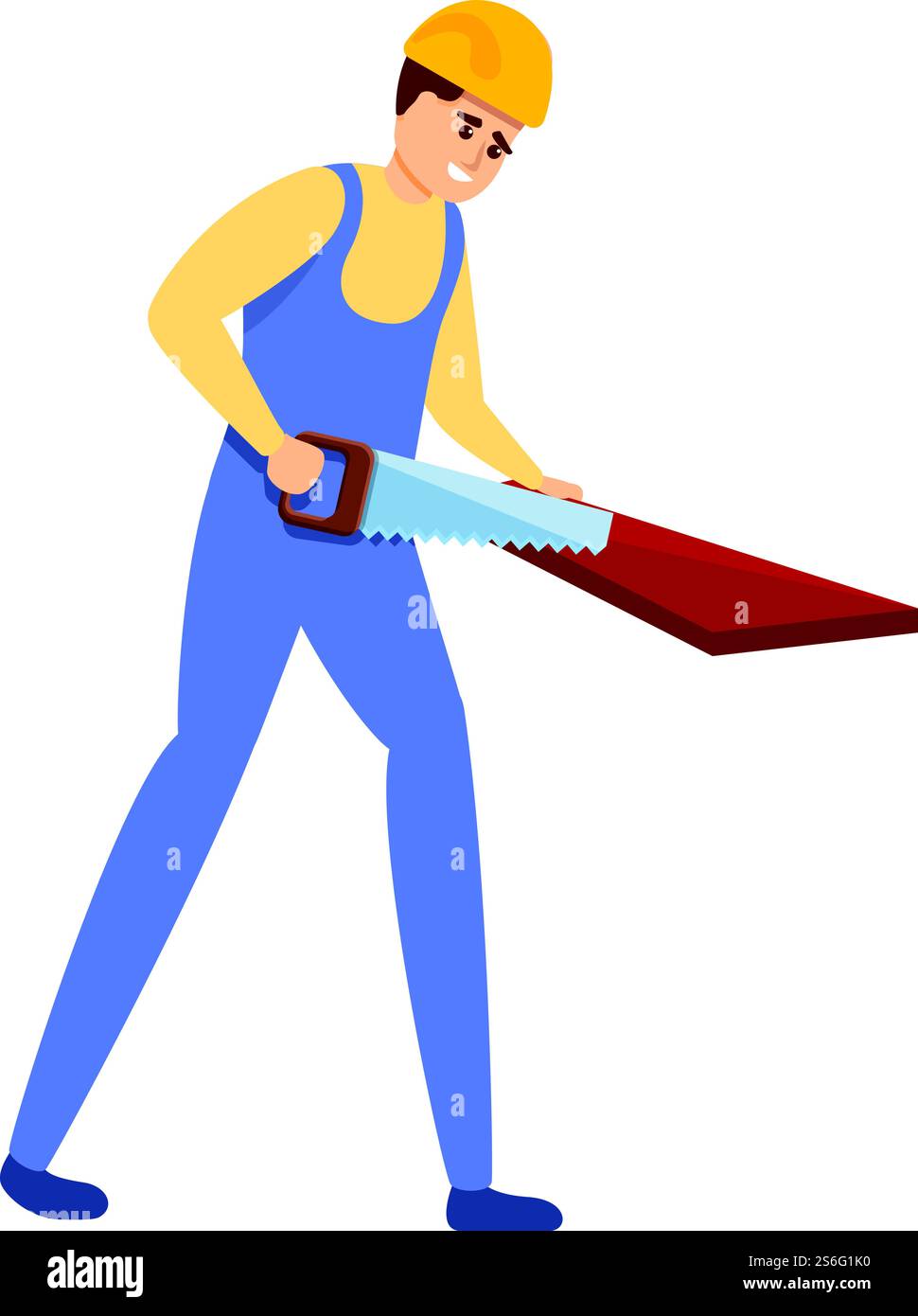 Builder cutting wood icon. Cartoon of builder cutting wood vector icon ...