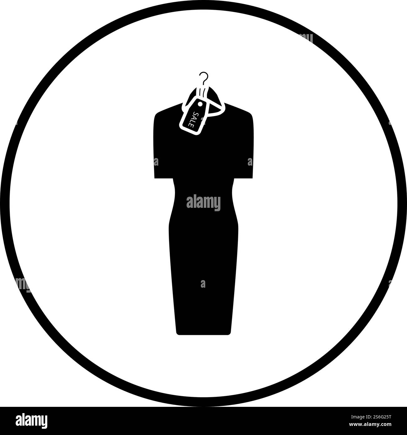 Dress On Hanger With Sale Tag Icon. Thin Circle Stencil Design. Vector ...
