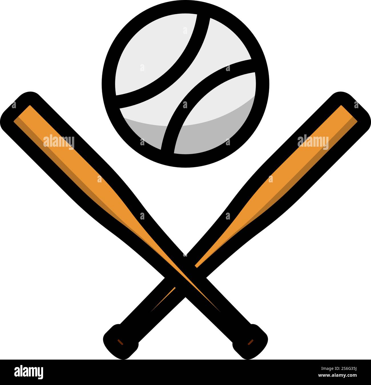 Baseball Crossed Buts And Ball Icon. Editable Thick Outline With Color ...