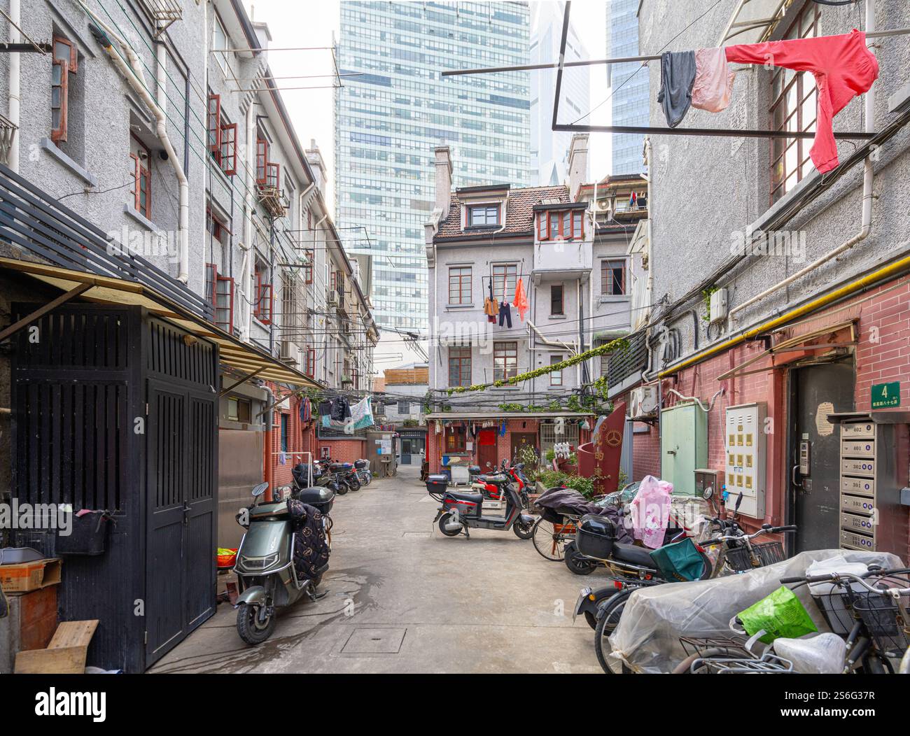 Shanghai, China. January 7, 2025.. view of the small streets in a ...