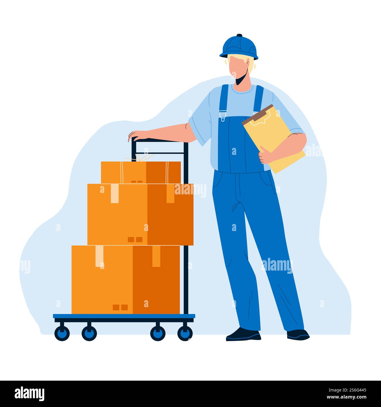 Mover Delivery Service Worker With Cart Vector. Mover Man Delivering ...