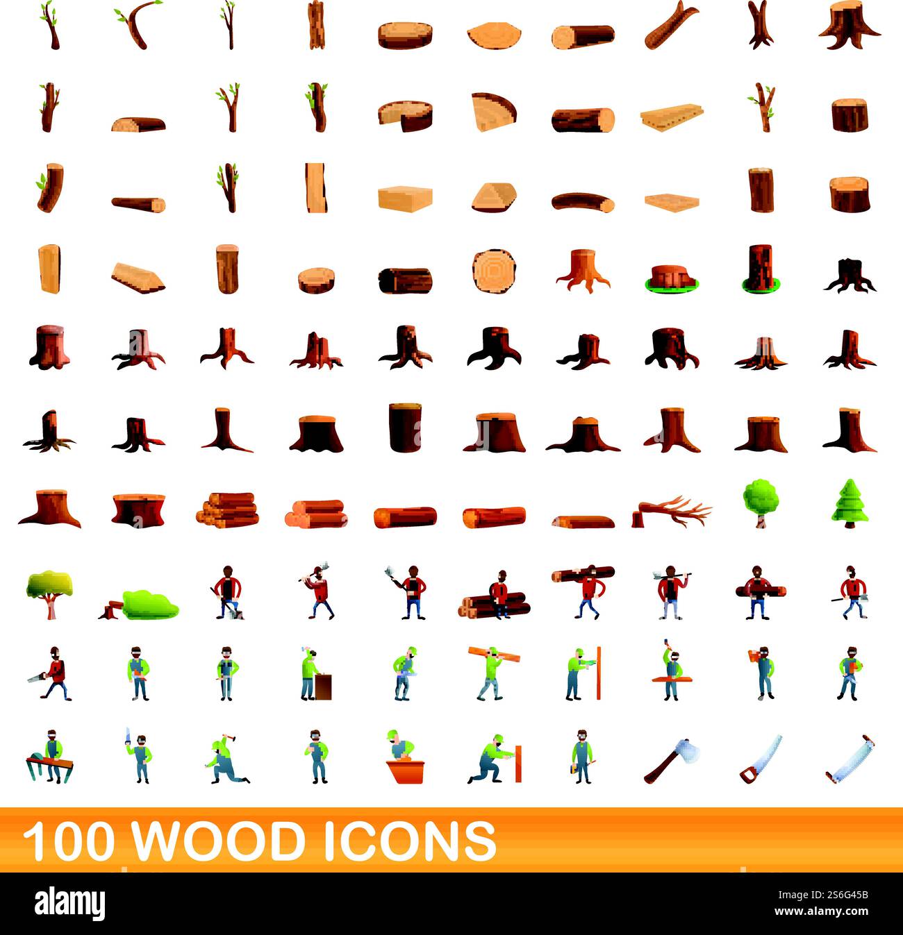 100 wood icons set. Cartoon illustration of 100 wood icons vector set ...