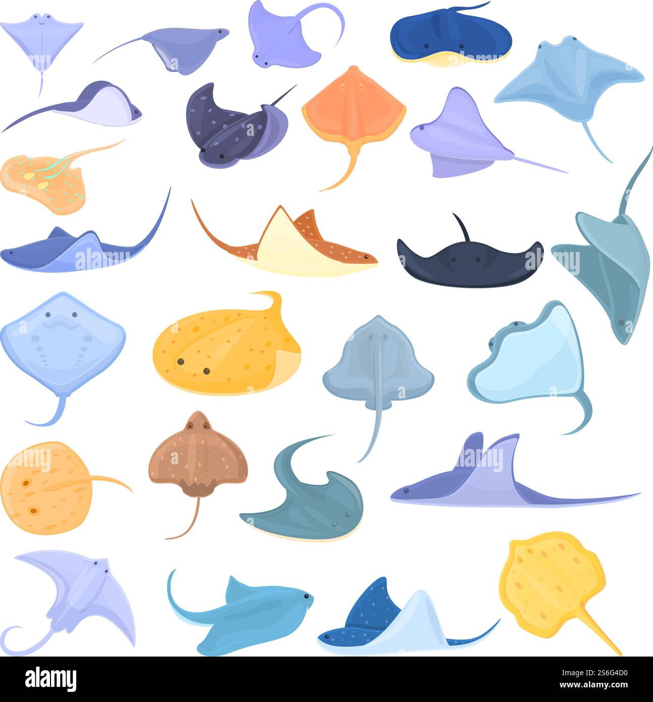 Stingray icons set. Cartoon set of stingray vector icons for web design ...