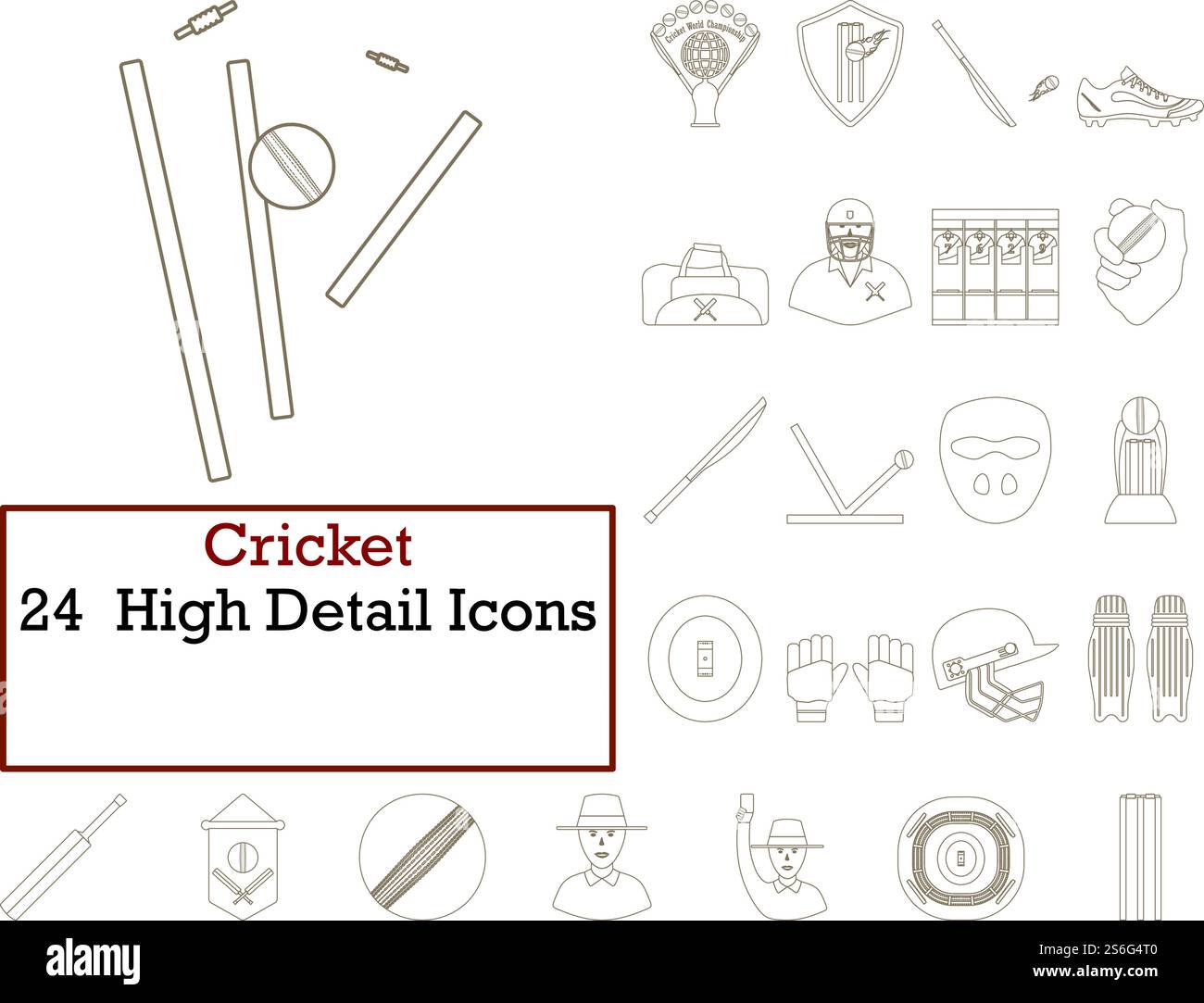 Cricket Icon Set. Thin Editable Stroke Line Without Filling Design ...