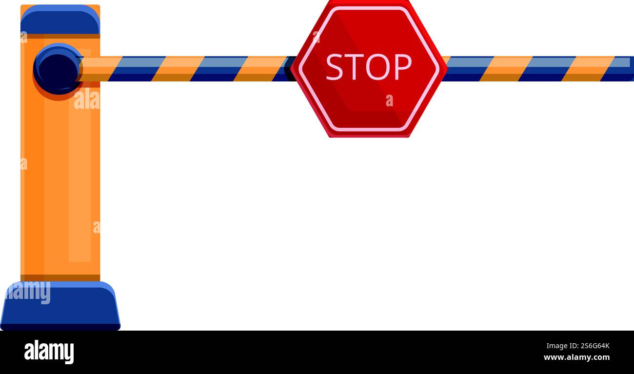 Railroad barrier stop sign icon. Cartoon of Railroad barrier stop sign ...