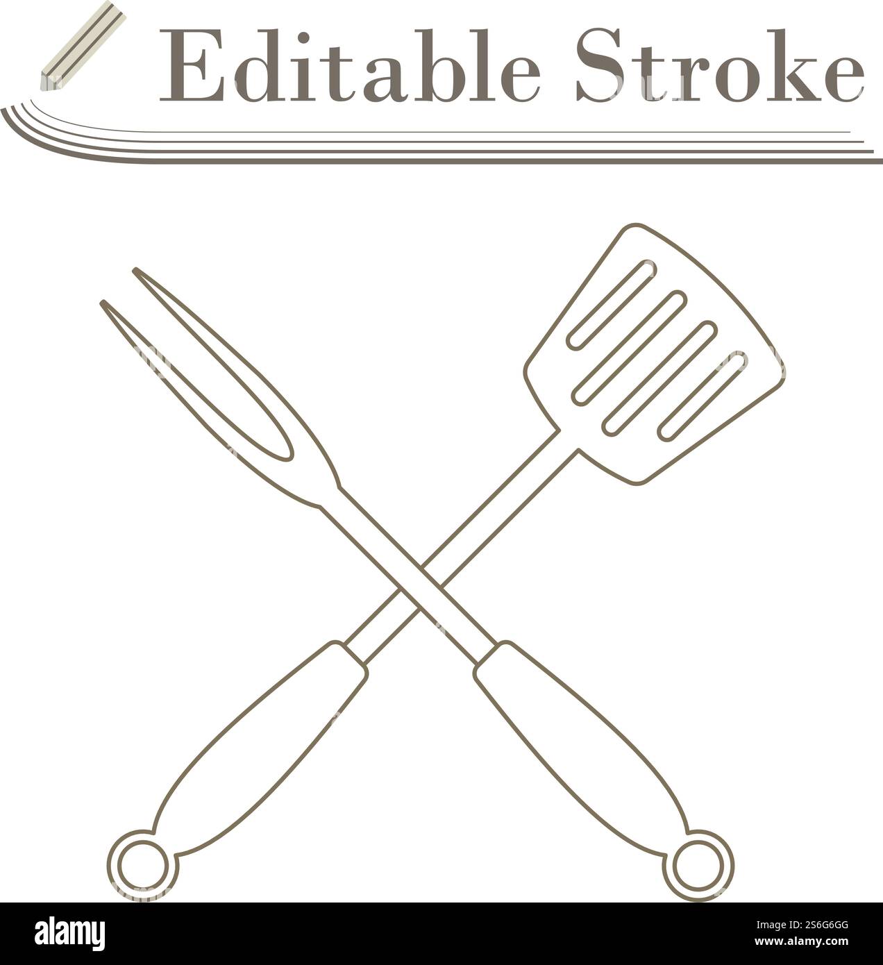 Crossed Frying Spatula And Fork Icon. Editable Stroke Simple Design ...