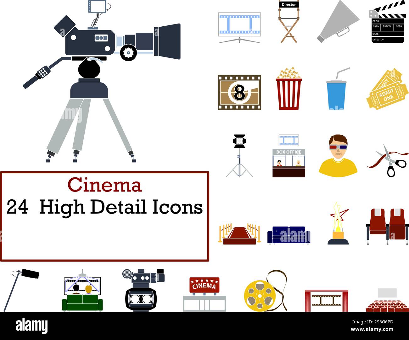 Cinema Icon Set. Flat Design. Fully editable vector illustration. Text ...
