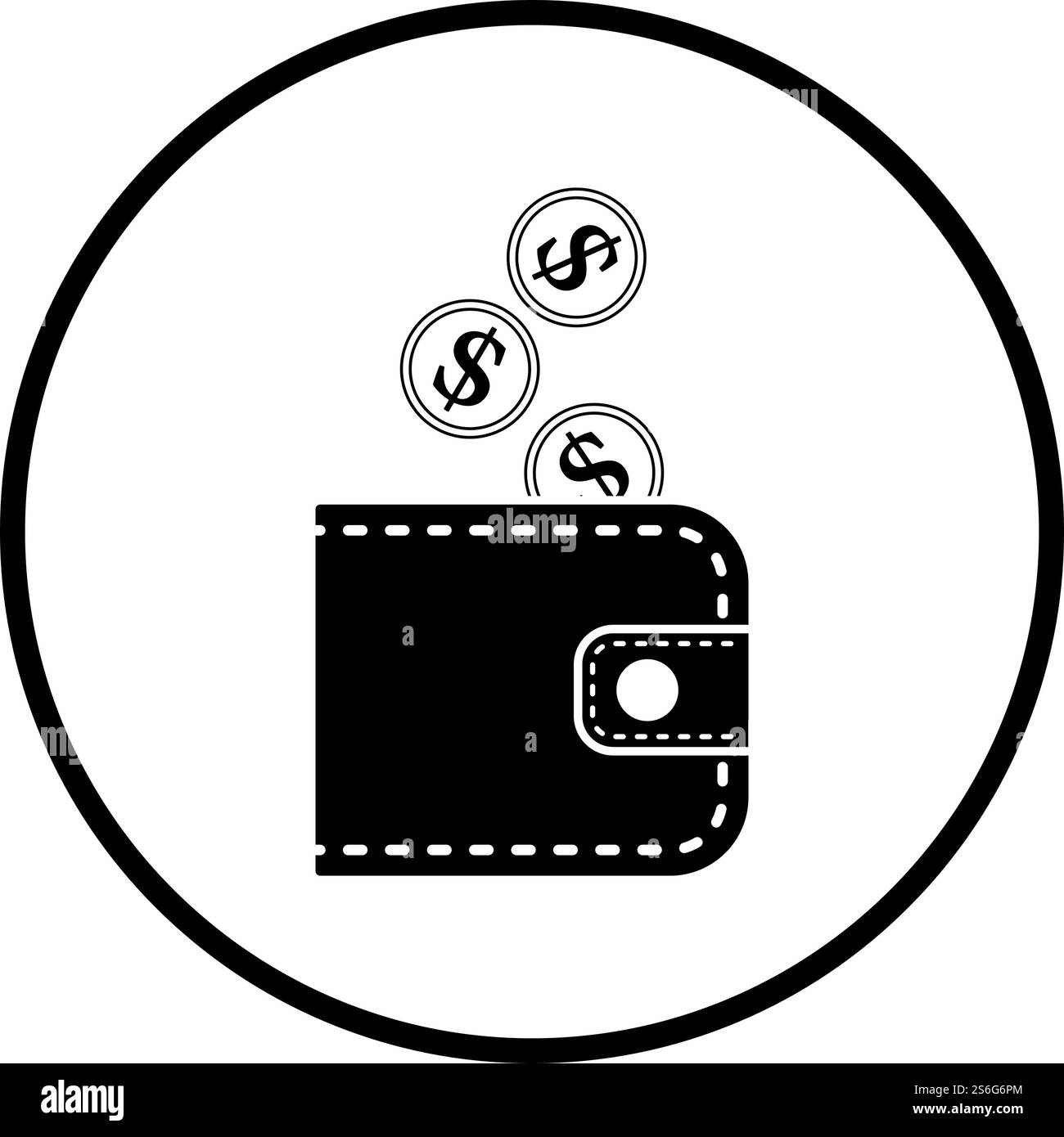 Golden Coins Fall In Purse Icon. Thin Circle Stencil Design. Vector ...