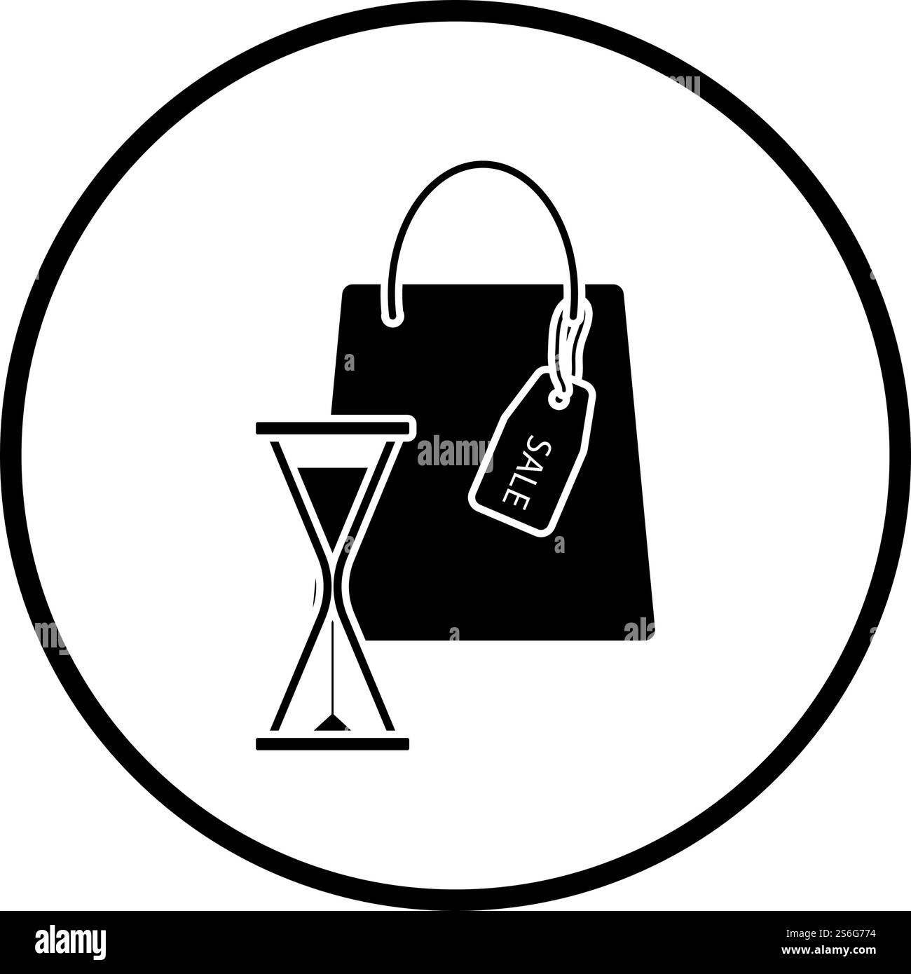 Sale Bag With Hourglass Icon. Thin Circle Stencil Design. Vector ...