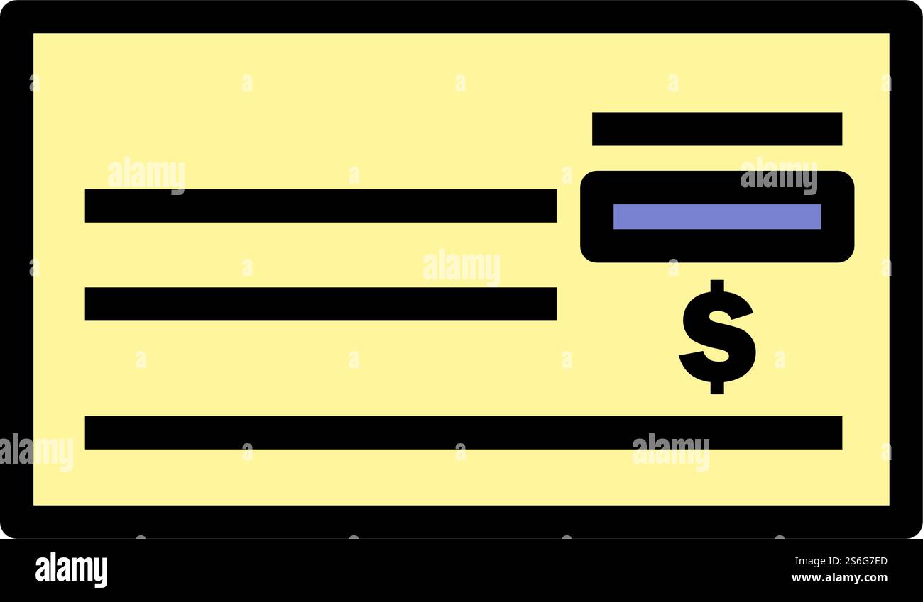 Bank Check Icon. Editable Thick Outline With Color Fill Design. Vector ...