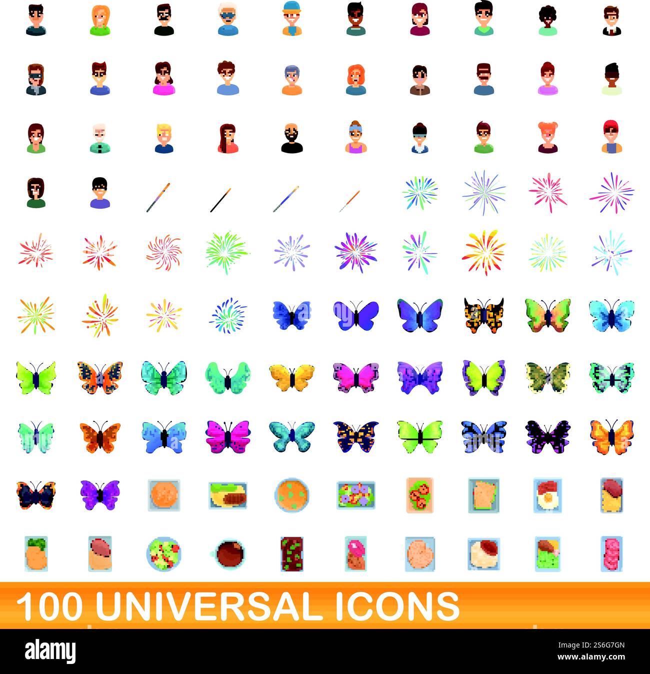100 universal icons set. Cartoon illustration of 100 universal icons ...