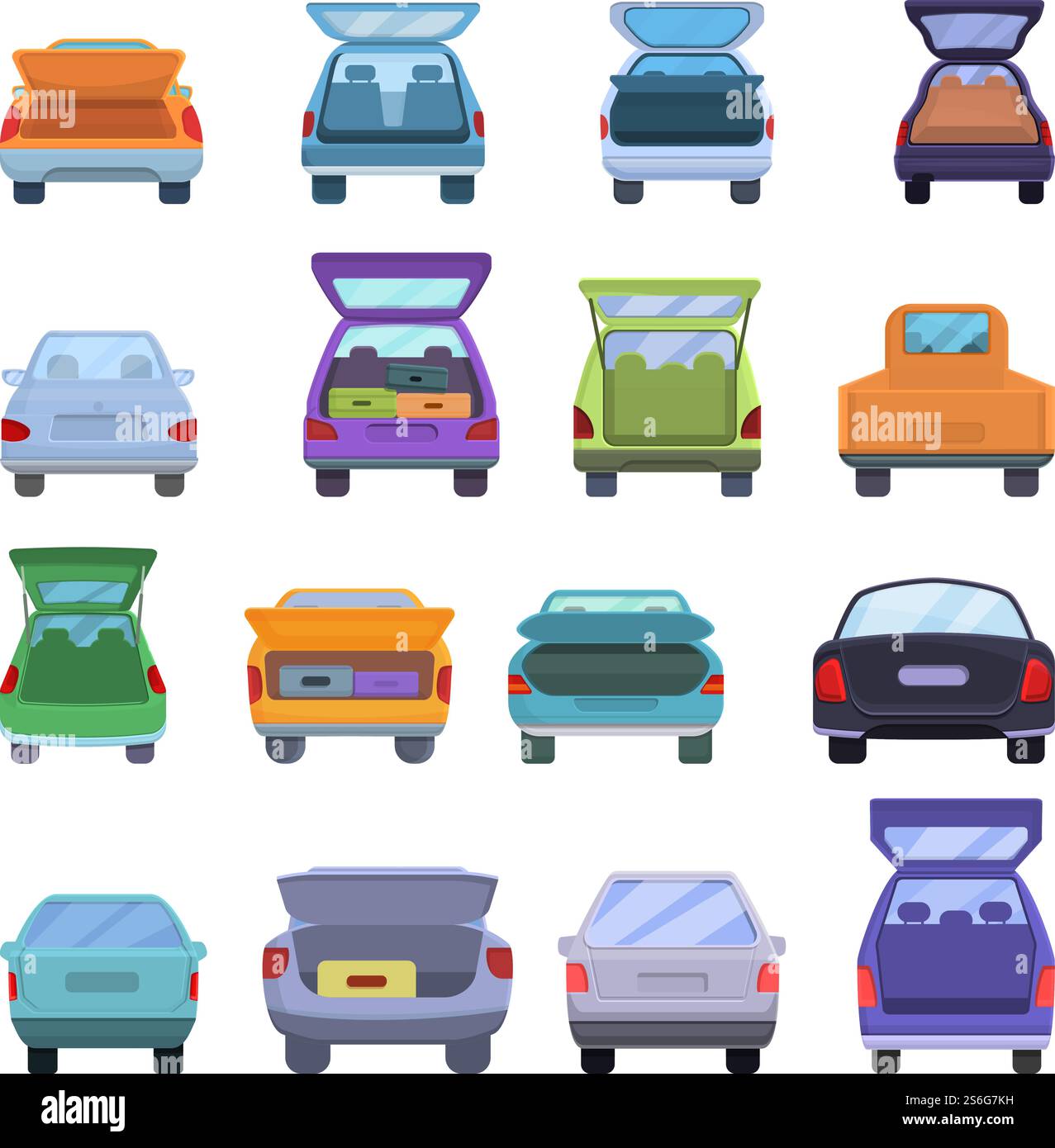 Trunk car icons set. Cartoon set of trunk car vector icons for web ...