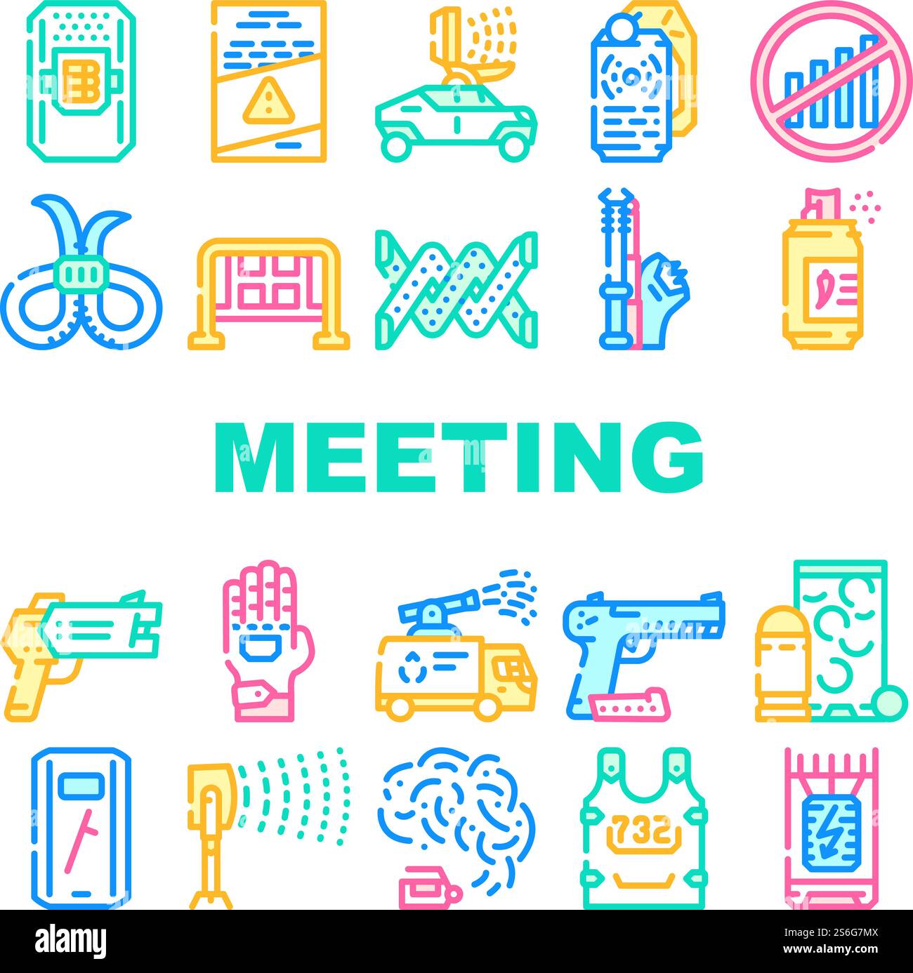 Protests Meeting Event Collection Icons Set Vector. Microwave Gun And ...
