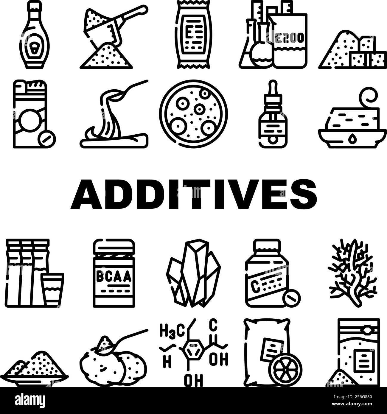 Food Additives Formula Collection Icons Set Vector. Corn Syrup And ...