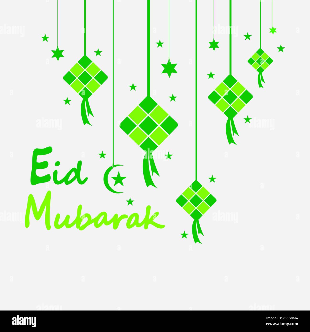 Eid mubarak background with ketupat,crescent and stars for celebrate ...