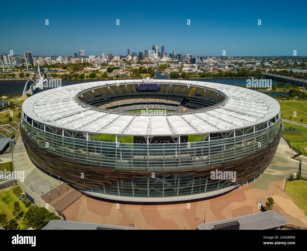 Perth, Australia - Feb 1, 2023: Aerial shot of Perth Stadium and city ...