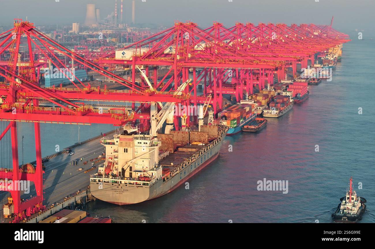 Aerial photo taken on Jan. 17, 2025 shows the container handling ...